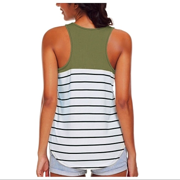 Colima Couture | Tops | Arrived Army Green Striped Racerback | Poshmark